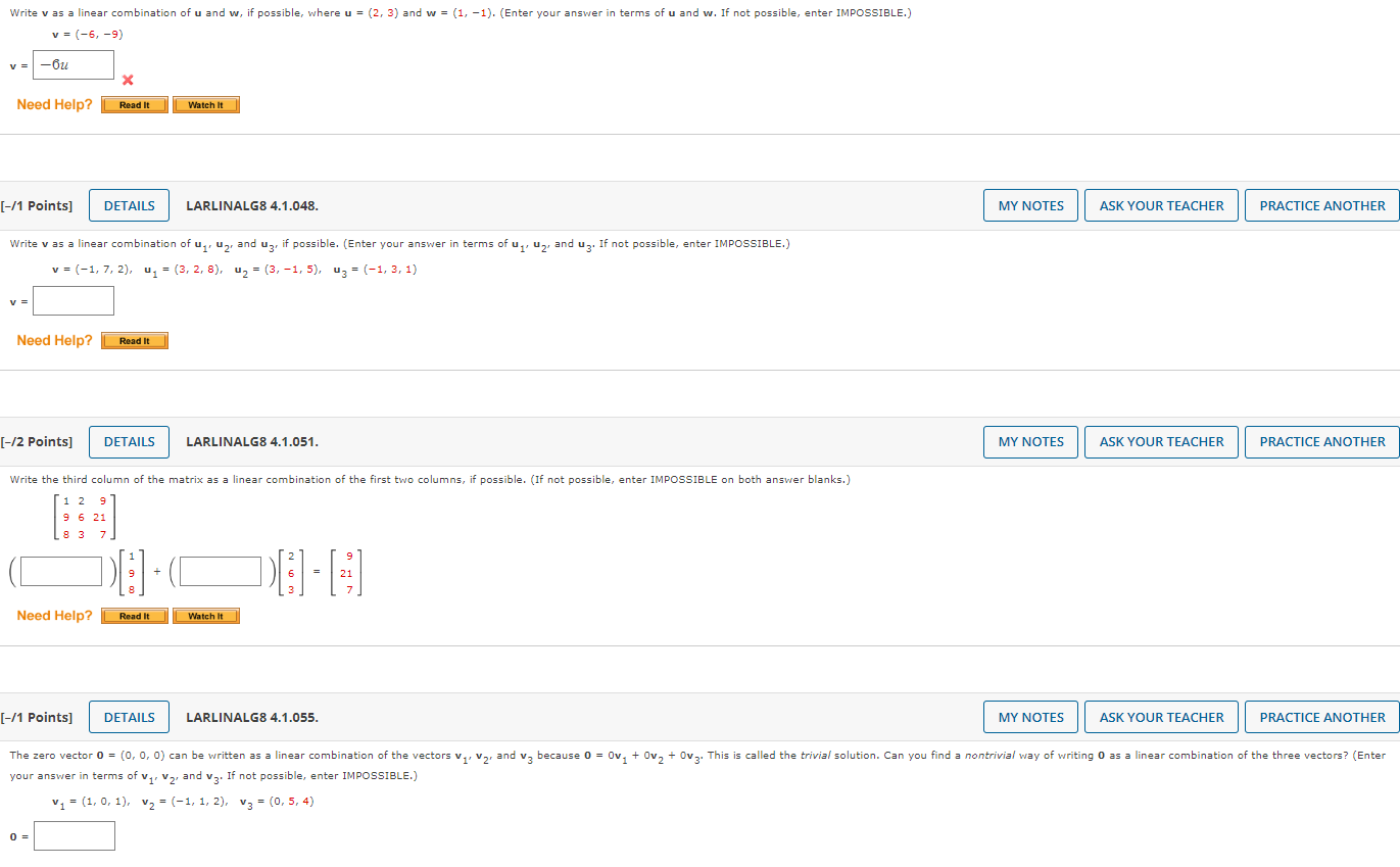 Solved v=(−6,−9) v=(−6,−9) Need Help? −6u | Chegg.com