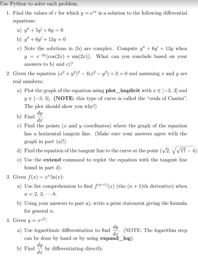 Solved Use Python To Solve Each Problem 1 Find The Values 2650