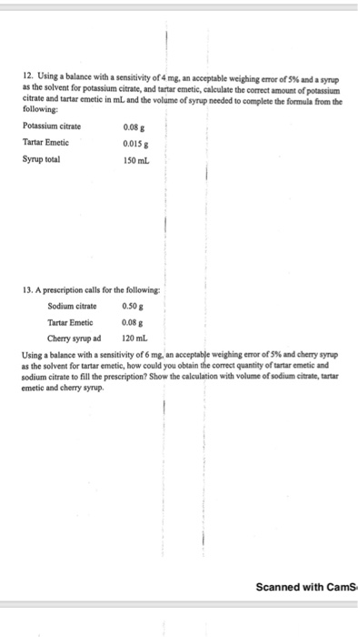 Solved 12. Using a balance with a sensitivity of 4 mg, an | Chegg.com