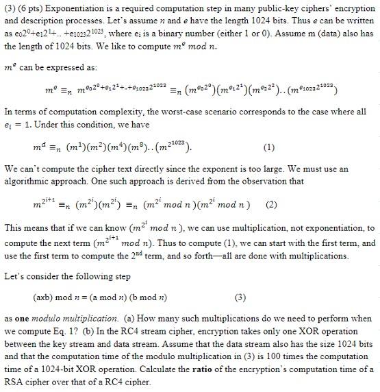 Solved (3) ( 6 pts) Exponentiation is a required computation | Chegg.com