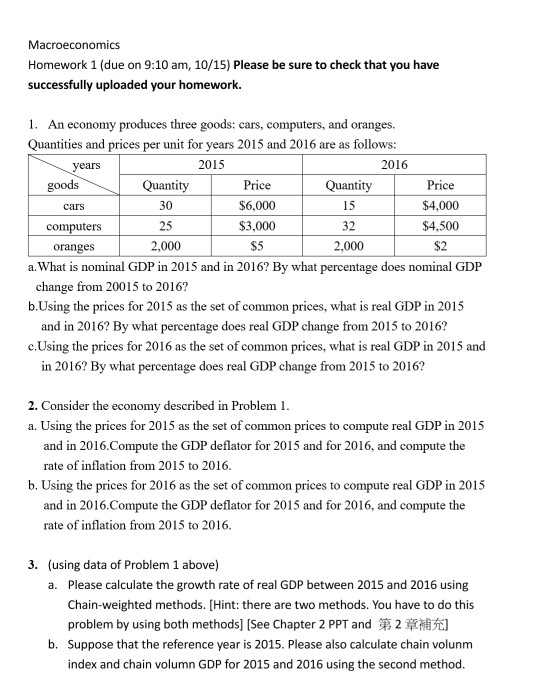 Solved Macroeconomics Homework 1 (due on 9:10 am, 10/15) | Chegg.com