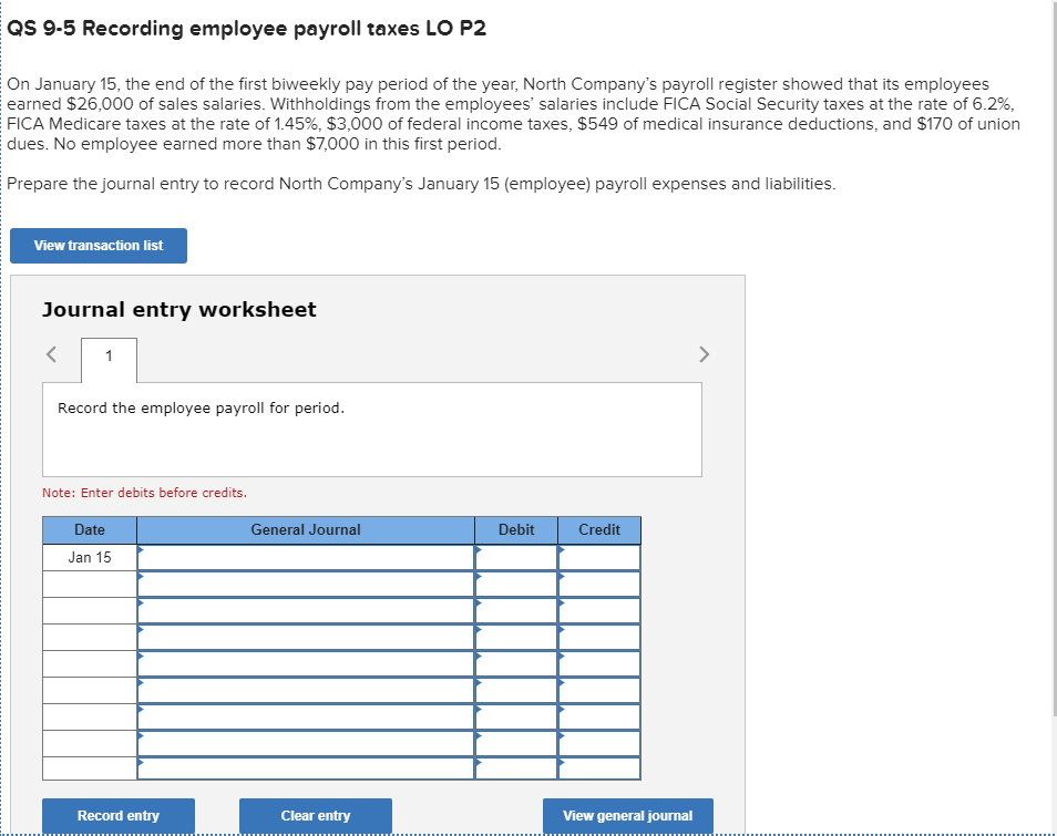 Solved Qs 9.5 Recording employee payroll taxes LO P2 On | Chegg.com