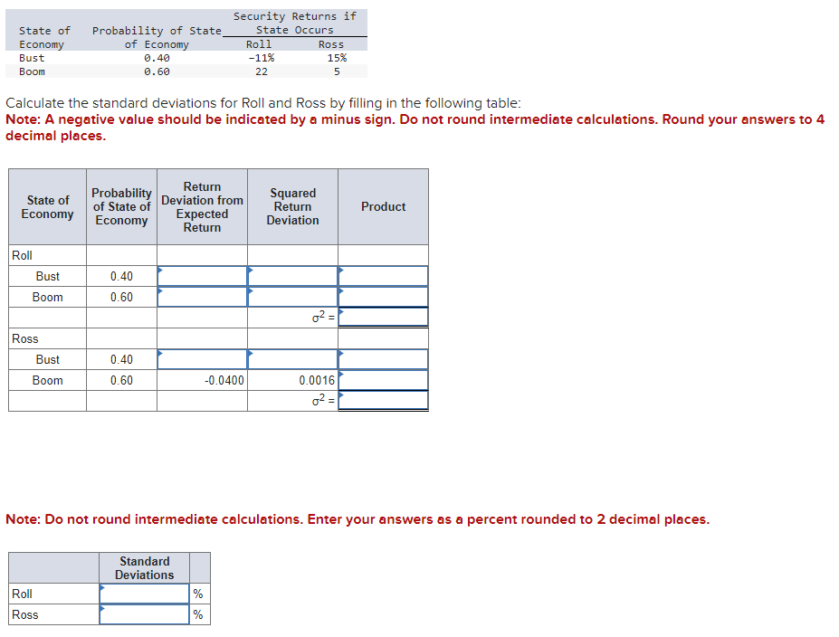 Solved Calculate the standard deviations for Roll and Ross | Chegg.com