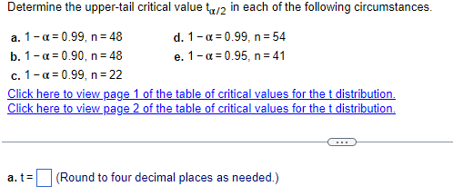 Solved Determine the upper-tail critical value tα/2 in each | Chegg.com