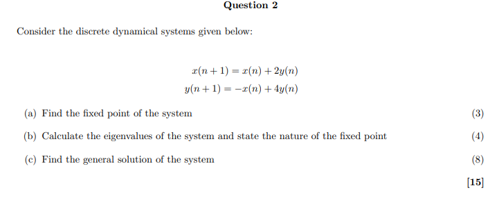 Solved Question 2 Consider the discrete dynamical systems | Chegg.com