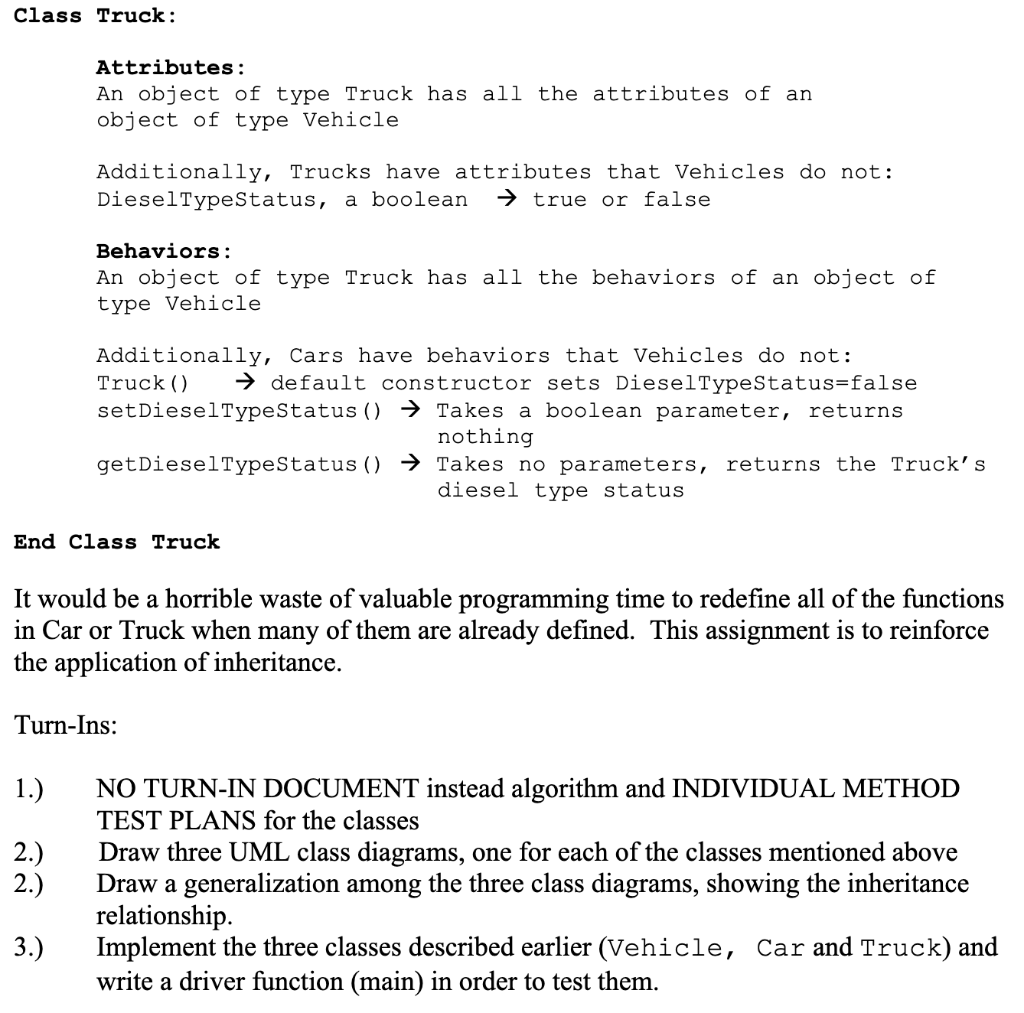 Solved The following is a specification of three classes: | Chegg.com