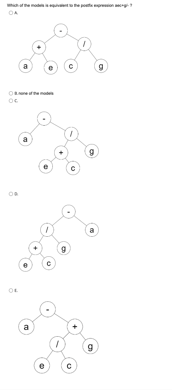 Solved Which of the models is equivalent to the postfix | Chegg.com