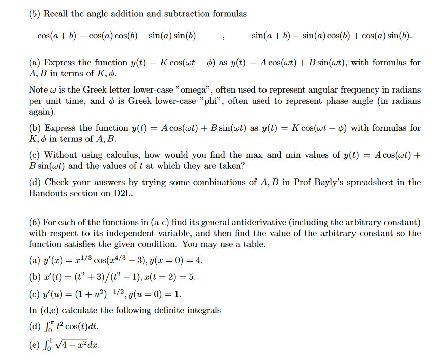 Solved (5) Recall the angle addition and subtraction | Chegg.com
