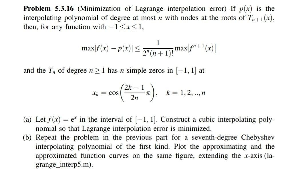 Solved Problem 5.3.16 (Minimization of Lagrange | Chegg.com