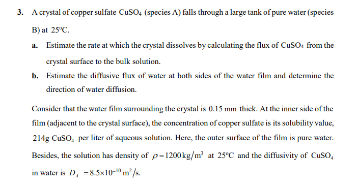 3. A crystal of copper sulfate CuSO4 (species A) | Chegg.com