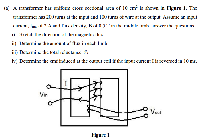 Solved (a) A transformer has uniform cross sectional area of | Chegg.com