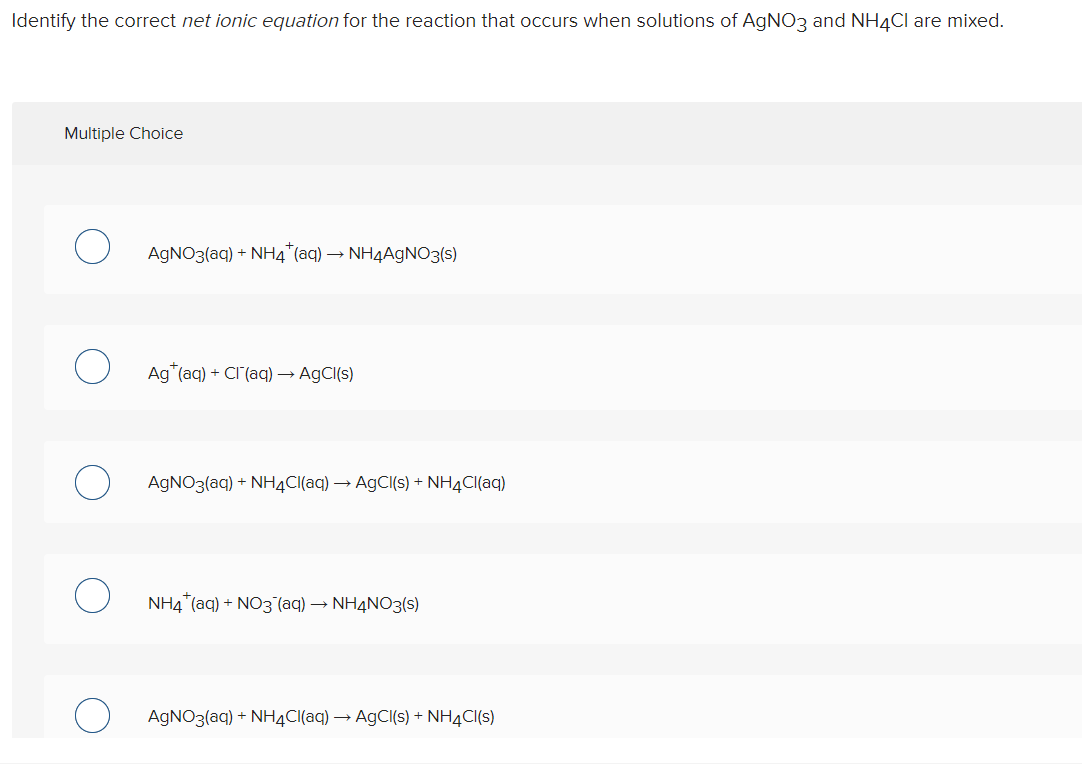 Solved Identify the correct net ionic equation for the | Chegg.com