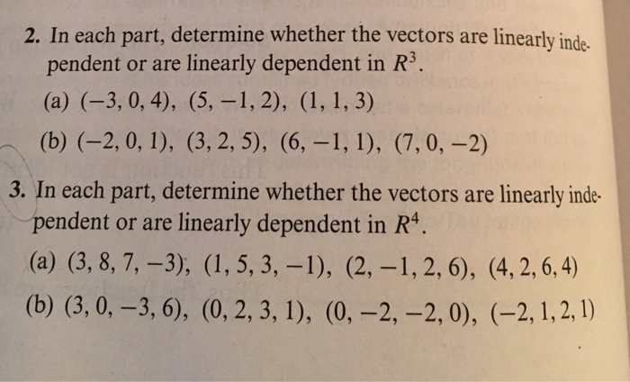 Solved 2. In each part, determine whether the vectors are | Chegg.com