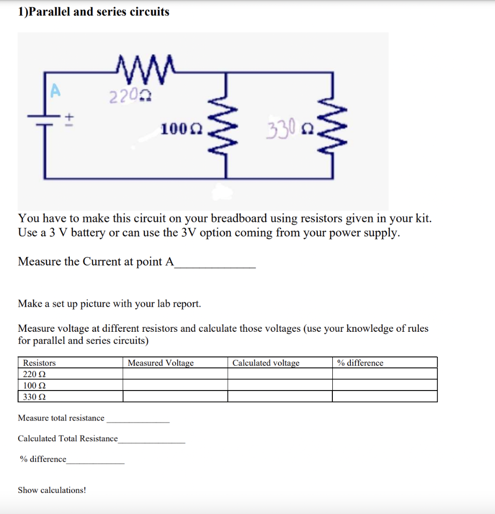 1)Parallel and series circuits A 22022 W 1000 330 You | Chegg.com