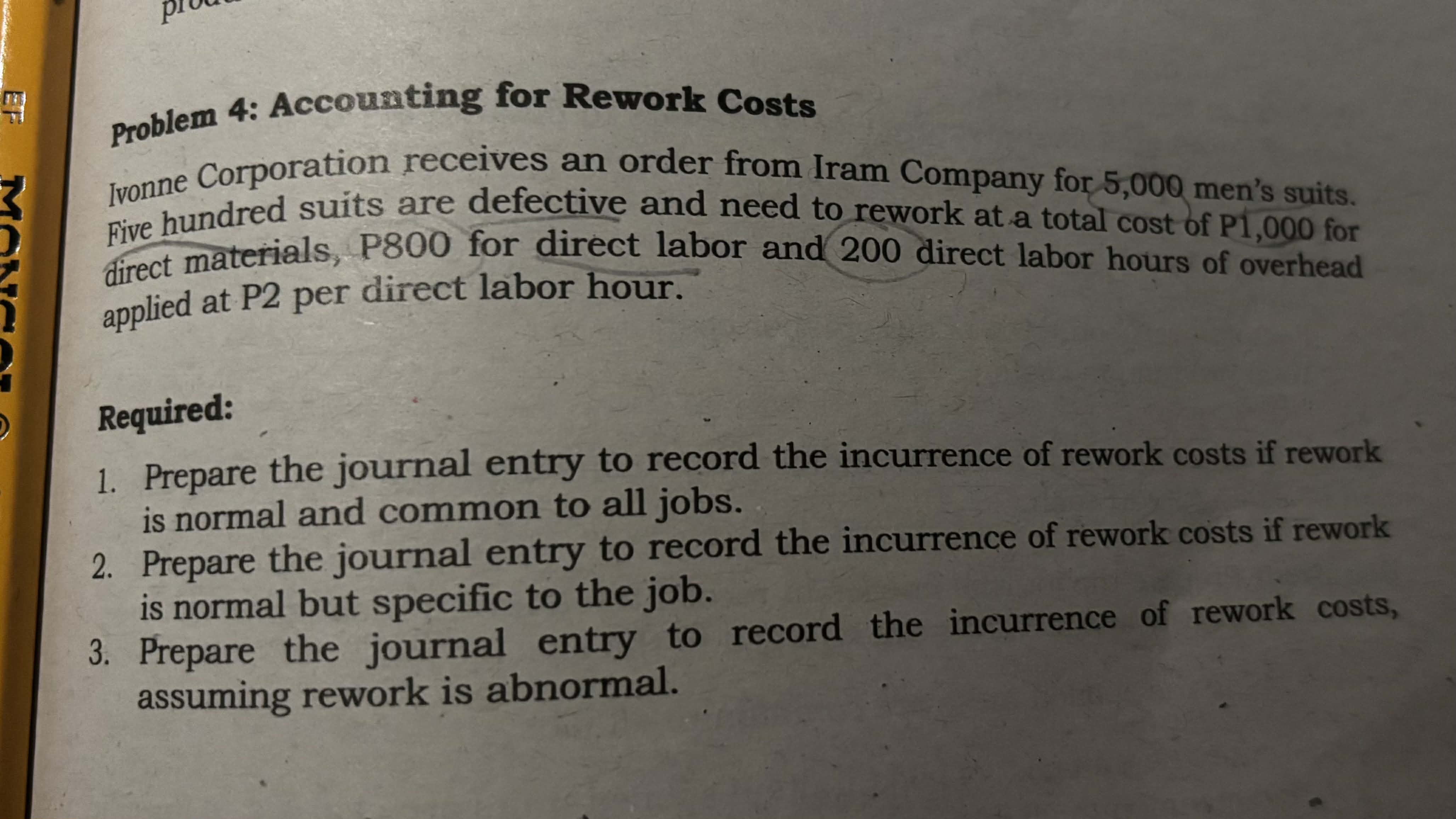 Solved Problem 4: Accounting for Rework Costs Ivonne | Chegg.com
