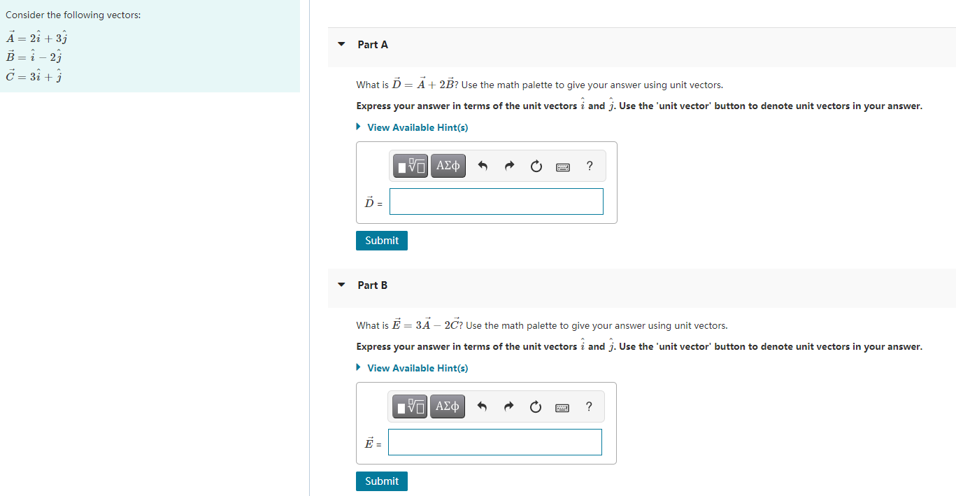 Solved Consider the following vectors: A = 2î + 3 B=î - 21 C | Chegg.com
