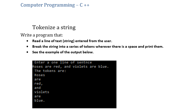 Solved Computer Programming C Tokenize A String Write A 4814