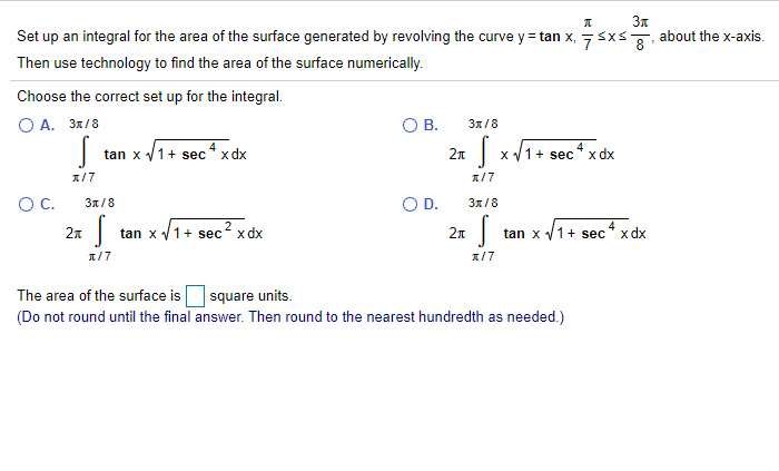 Solved about the x-axis. Зл Set up an integral for the area | Chegg.com