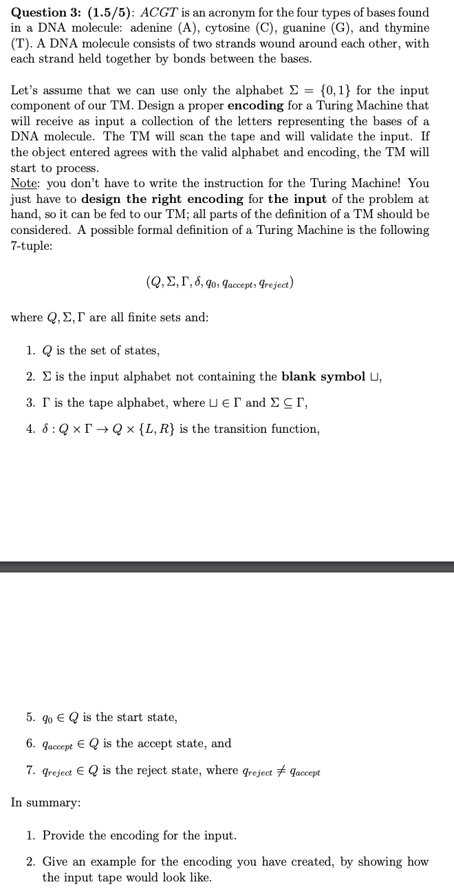 Solved Question 3: (1.55):ACGT is an ﻿acronym for the four | Chegg.com
