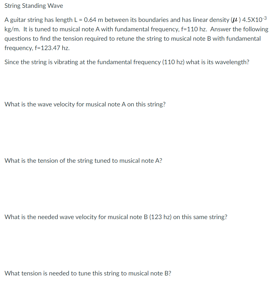 Solved String Standing Wave A guitar string has length L = | Chegg.com