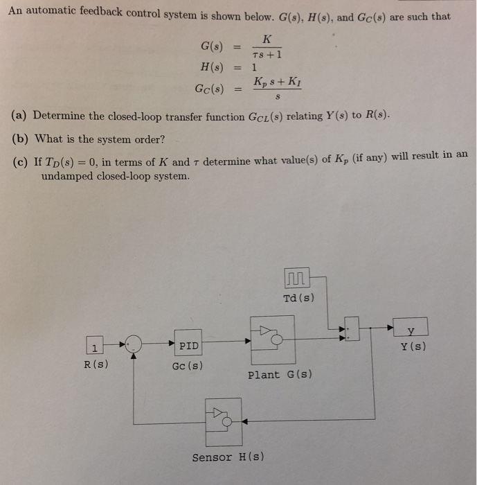 Solved An automatic feedback control system is shown below. | Chegg.com
