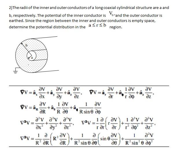 Solved 2)The radii of the inner and outer conductors of a | Chegg.com