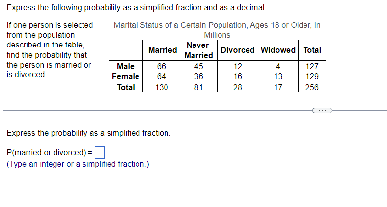 Express the following probability as a simplified | Chegg.com
