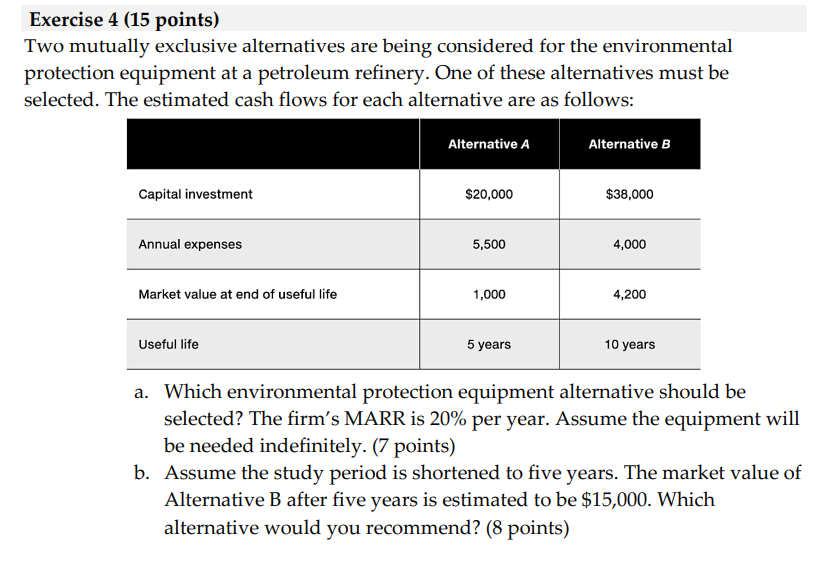 Solved Exercise 4 (15 points) Two mutually exclusive | Chegg.com
