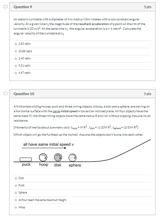 Solved Question 9 5 pts An electric turntable with a | Chegg.com