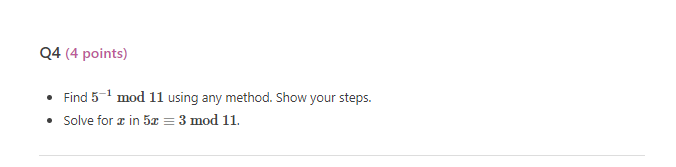 Solved Please note the first step involves a modulo inverse. | Chegg.com