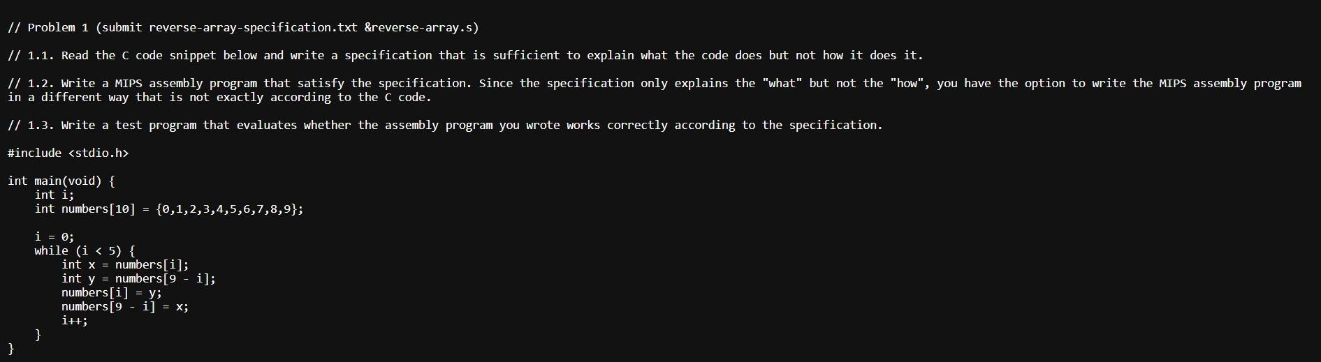 Solved // Problem 1 (submit reverse-array-specification.txt | Chegg.com