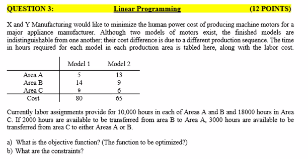 Solved QUESTION 3: Linear Programming (12 POINTS) X and Y | Chegg.com