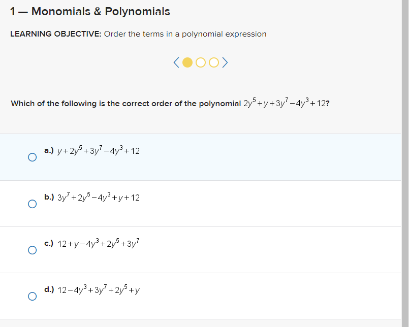 Solved Order the terms in a polynomial expression Which of | Chegg.com