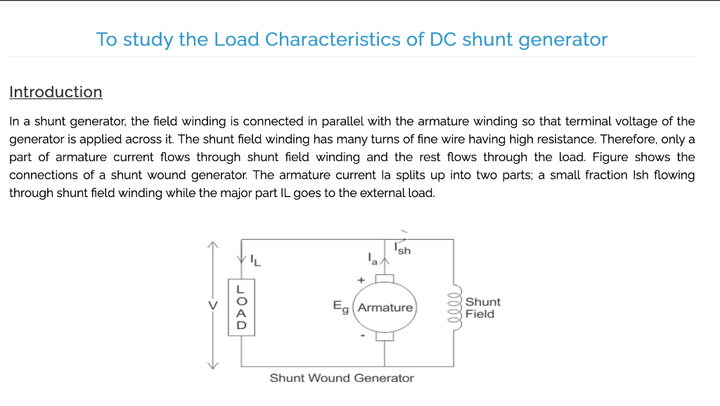 Solved To study the Load Characteristics of DC shunt | Chegg.com