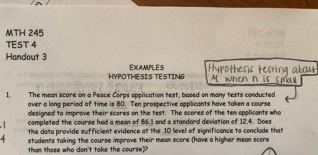 Solved MTH 245 TEST 4 Handout 3 HyPothesis testing akaut M | Chegg.com