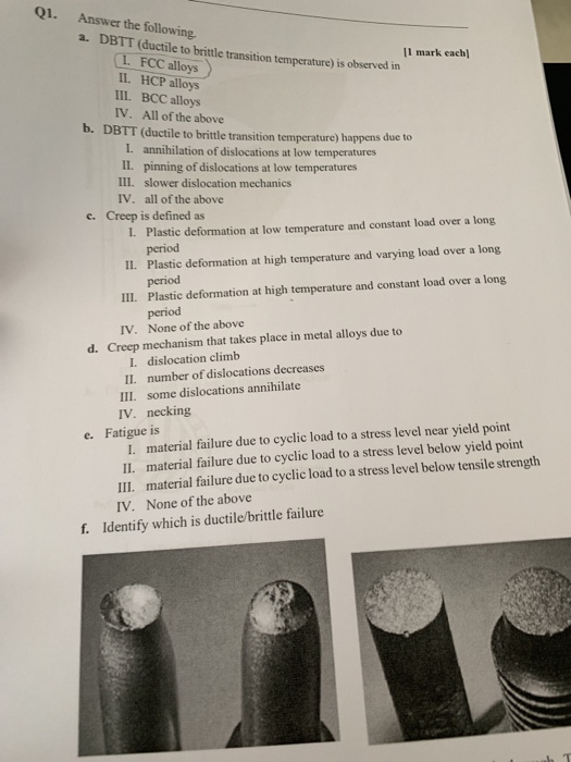 Solved Q1. Answer the following. a. DBTT (ductile to brittle | Chegg.com