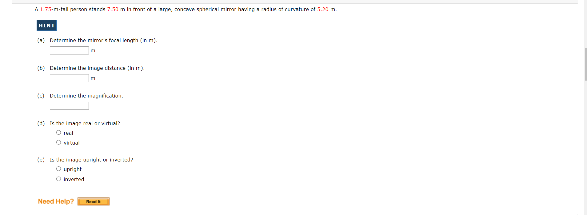 Solved A 1.75-m-tall person stands 7.50 m in front of a | Chegg.com