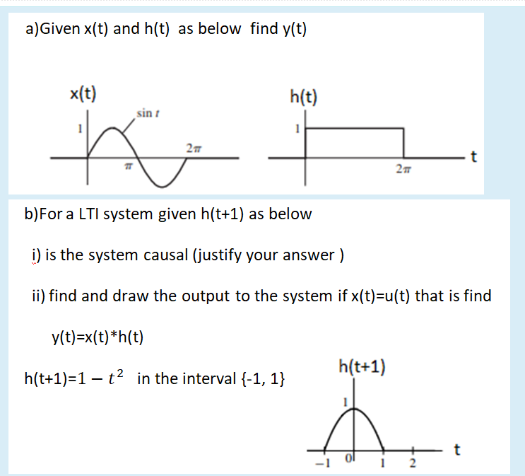 Solved a) ﻿Given x(t) ﻿and h(t) ﻿as below find y(t)b)For a | Chegg.com