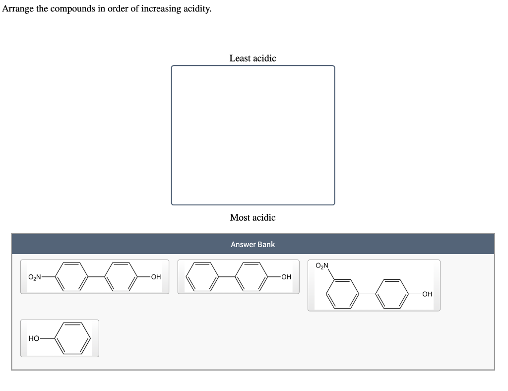 Solved Arrange the compounds in order of increasing acidity. | Chegg.com