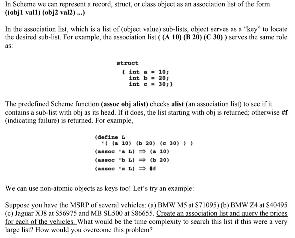 In Scheme we can represent a record, struct, or class | Chegg.com
