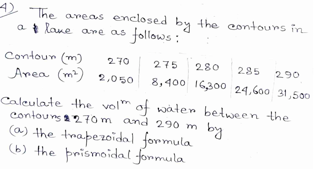 Solved 4) The areas enclosed by the contours in a lake are | Chegg.com