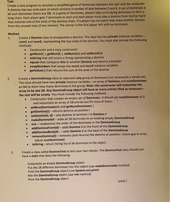 Solved Task Create a Java program to simulate a simplified | Chegg.com