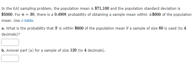 Solved In the EAI sampling problem, the population mean is | Chegg.com