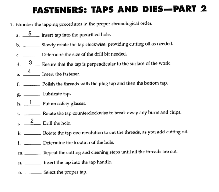 Solved 1. Number the tapping procedures in the proper | Chegg.com
