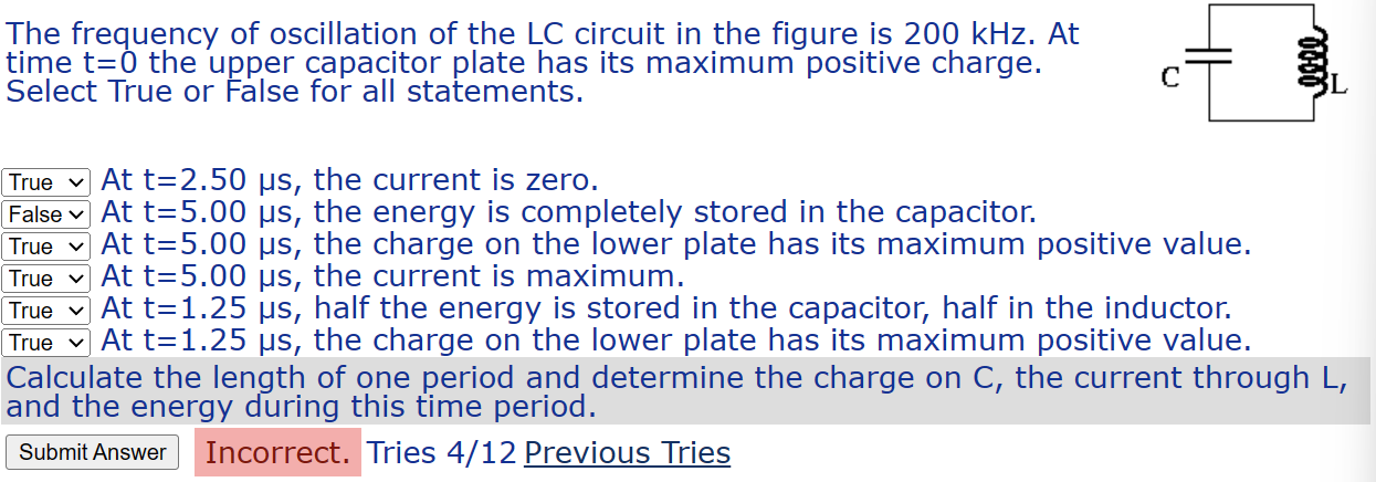 Solved The frequency of oscillation of the LC circuit in the | Chegg.com