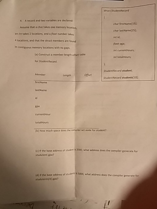 Solved struct StudentRecord 4 A record and two variables are | Chegg.com