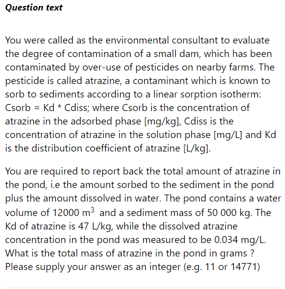 Solved Calculate the retardation coefficient for a chemical | Chegg.com