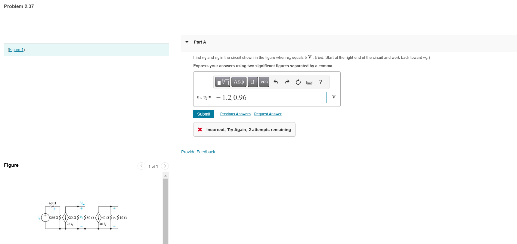 Solved Find v1 and vg in the circuit shown in the figure | Chegg.com