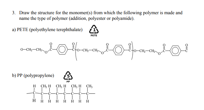 Solved 3. Draw the structure for the monomer(s) from which | Chegg.com