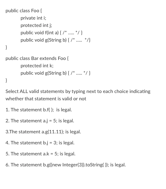 Solved public class Food private int i; protected intj; | Chegg.com
